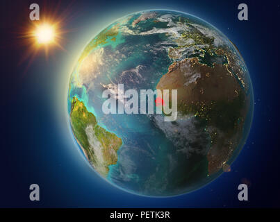 Night above Senegal highlighted in red on model of planet Earth in ...