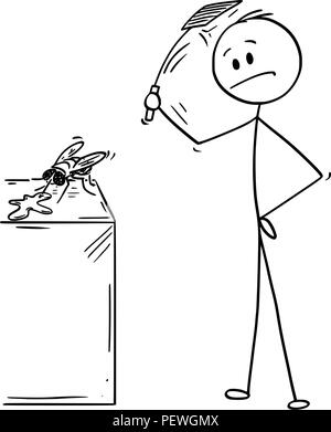 Cartoon illustration of a man killing the big mosquito with the ...