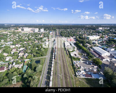 railway, trains with wagons, view from above Stock Photo - Alamy