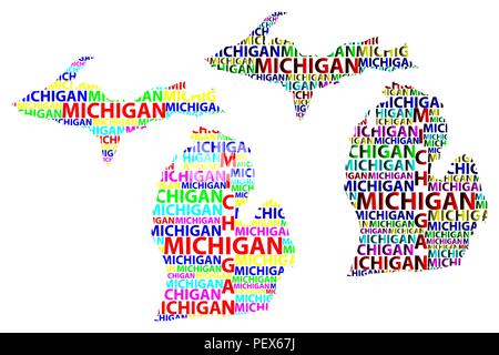 Michigan Word Cloud. State shape with county division. Michigan ...