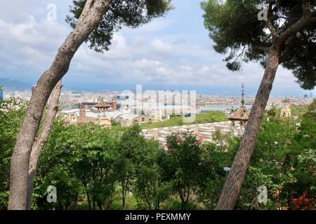 Spain: Barcelona with storm clouds rolling in. Seen from Poble Espanyol ...