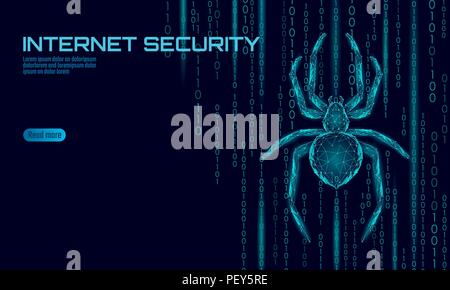Low poly spider hacker attack danger. Web security virus data safety ...