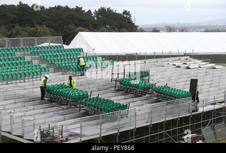 Seating being installed at the site in Phoenix Park, Dublin, where Pope ...