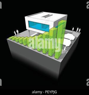 Diagram of a modern house with rising bar business diagram Stock Vector ...