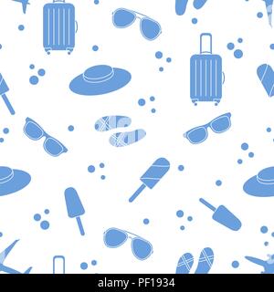 Seamless pattern with suitcase, ice cream, hat, sunglasses, beach ...