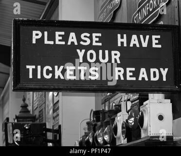 A 'tickets ready' sign at the Ingrow rail museum on the HWVR line Stock ...
