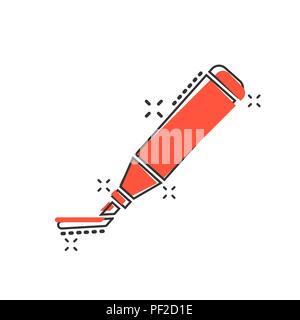 Vector cartoon highlighter marker pen icon in comic style. Highlight ...