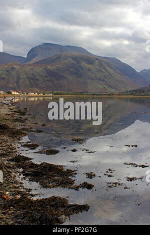 Corpach beach and Ben Nevis reflections in loch eil Stock Photo - Alamy