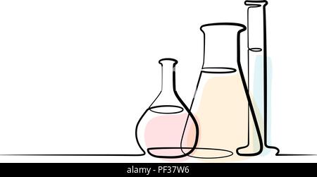 Continuous one line drawing. Chemical lab retorts. Vector illustration ...