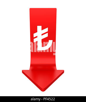 Turkish lira symbol with red arrow pointing down Stock Photo - Alamy