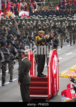 Peruvian Army special forces regiment marching on the traditional ...