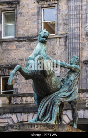 The statue of Alexander the Great taming his horse Bucephalus outsite ...