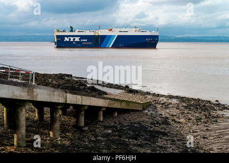 A car transport vessel approaches the port of Avonmouth near Bristol ...
