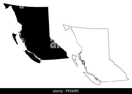 British Columbia (provinces and territories of Canada, BC) map vector ...