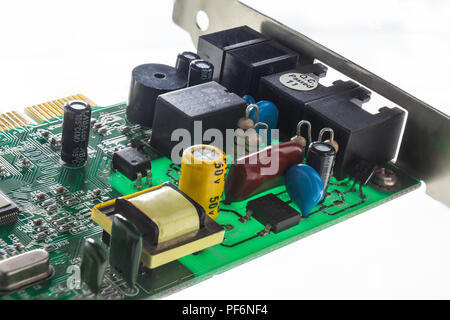 The modem Computer equipment circuit board on white background Stock ...