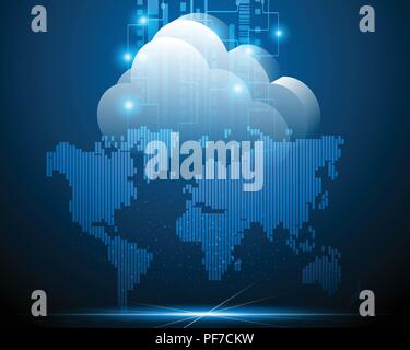 World Map Technology With Decryption and Encryption Binary Number Code Vector Background. Blue ...