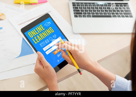 Hand writing sign Digital Learning. Business approach accompanied by ...