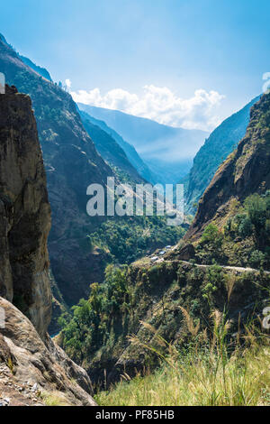 Beautiful mountain landscape with deep gorge in spring day, Himalayas ...
