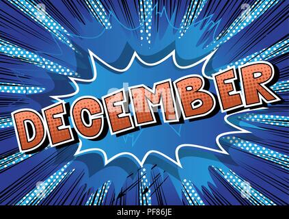 December - Comic book style word on abstract background Stock Vector ...