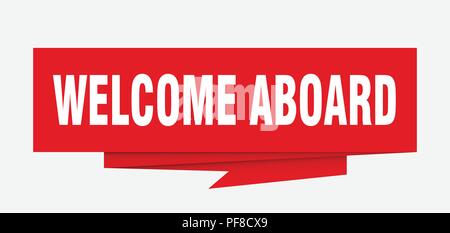 welcome aboard sign. welcome aboard paper origami speech bubble ...