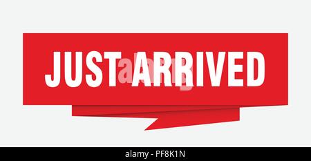 just arrived sign. just arrived paper origami speech bubble. just ...