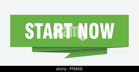 start now sign. start now paper origami speech bubble. start now tag ...