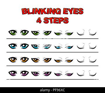 Cartoon face and blink eye animation. Vector sprite sheet with human ...