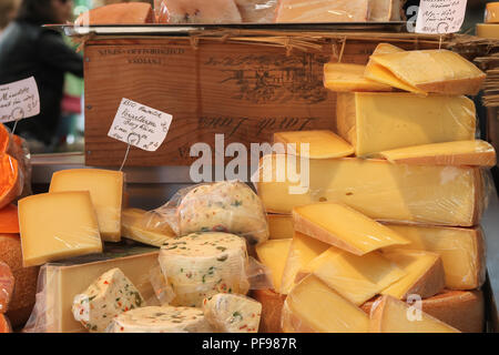 Munich, Germany - 10/15/2016: Cheese display in cheese shop at Victuals ...