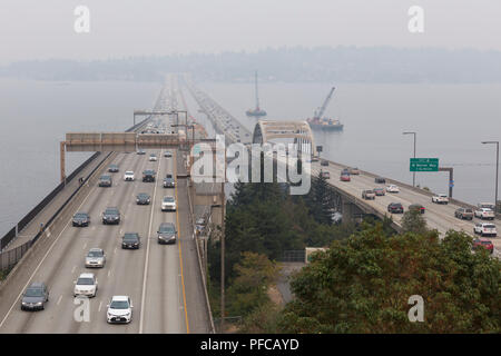 I-90 floating bridge in Seattle, crossing Lake Washington Stock Photo ...