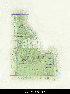 Physical map of Idaho Stock Photo - Alamy
