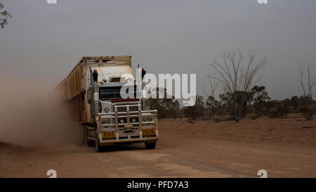 Bulloo Downs, Queensland, Australia - August 03 2018: With an oncoming ...