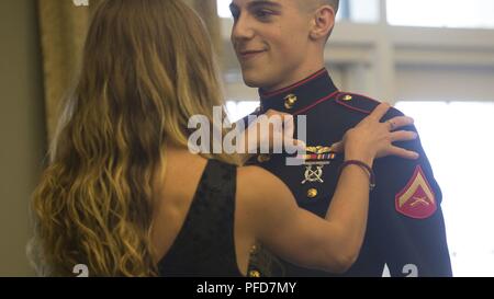 A U.S. Marine with Unmanned Aerial Vehical Squadron (VMU) 2 recieves ...