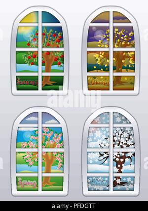 Four seasons window background, vector illustration Stock Vector Image ...