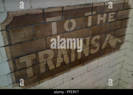 To the Trains sign, Stepney Green underground station, London, England ...
