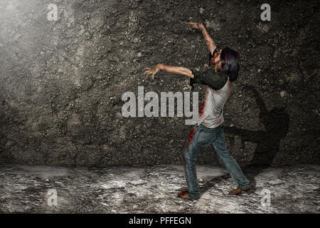 Side view of scary asian zombie with wounded face Stock Photo - Alamy