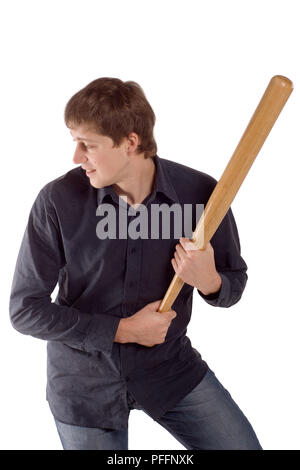 Man with baseball bat isolated on white Stock Photo - Alamy