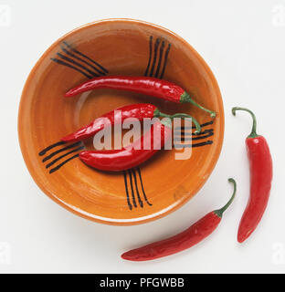 Red chili peppers in bowl on light grey table, closeup Stock Photo - Alamy