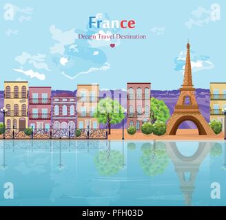 Travel the world card with paris eiffel tower vector illustration ...