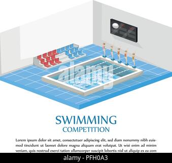 Isometric swimming pool illustration with lanes, dividers, and clear ...