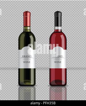 Wine realistic 3d bottle packaging template set for alcohol industry ...
