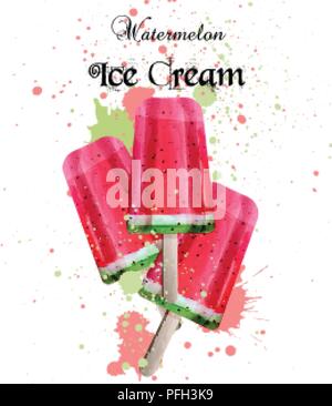 With ice cream slice of ripe green pear character vector ilustration ...