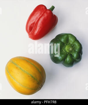 Cantaloupe melon red and green bell peppers, cross-sections Stock Photo ...