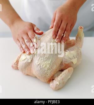 Human hands with chicken meat in the store Stock Photo - Alamy