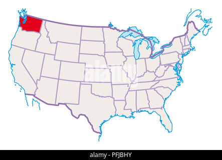 Washington red highlighted in map of the United States of America Stock ...