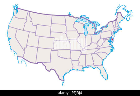 The State of Delaware is Highlighted in Red. Blue Map of the United ...