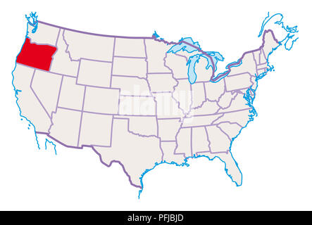 Oregon red highlighted in map of the United States of America Stock ...