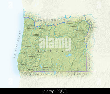 Physical map of Oregon Stock Photo - Alamy