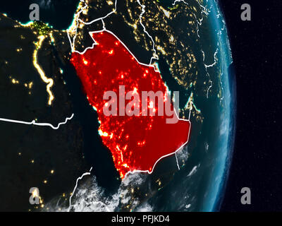 Saudi Arabia from space on model of planet Earth with country borders ...