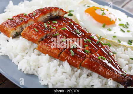 Japanese Grilled eel with teriyaki sauce, unagi. Black background. Top view Stock Photo - Alamy