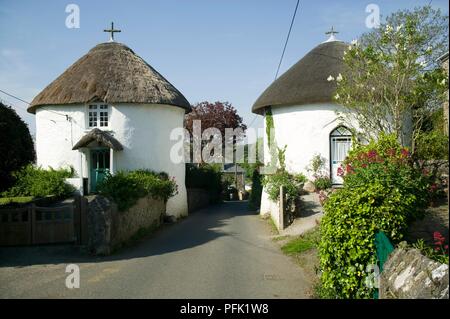 Traditional Cornish round houses Veryan Cornwall England United Kingdom ...